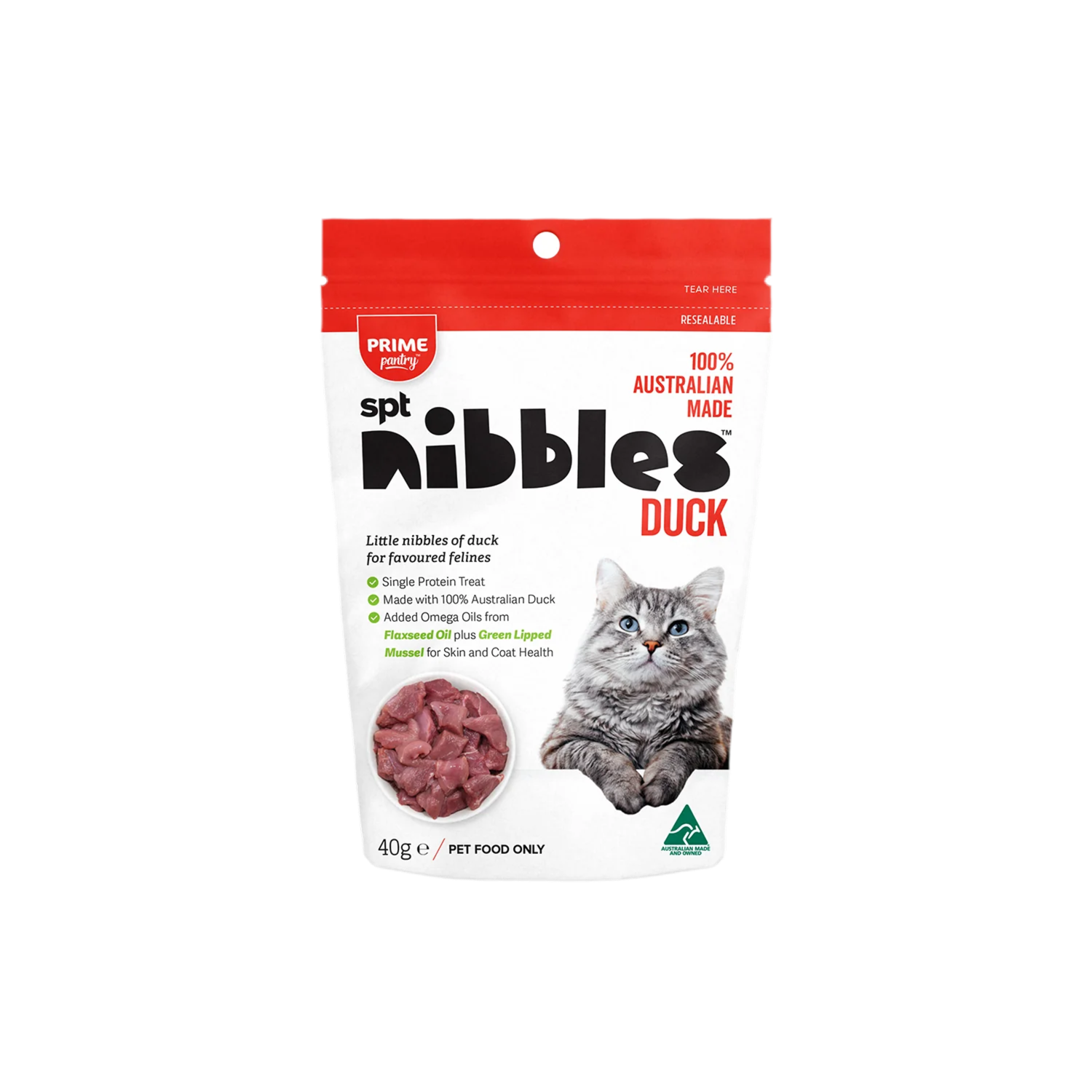 Prime 100 Pantry Nibbles Cat Duck 40g | Newman Feed and Pet Supplies